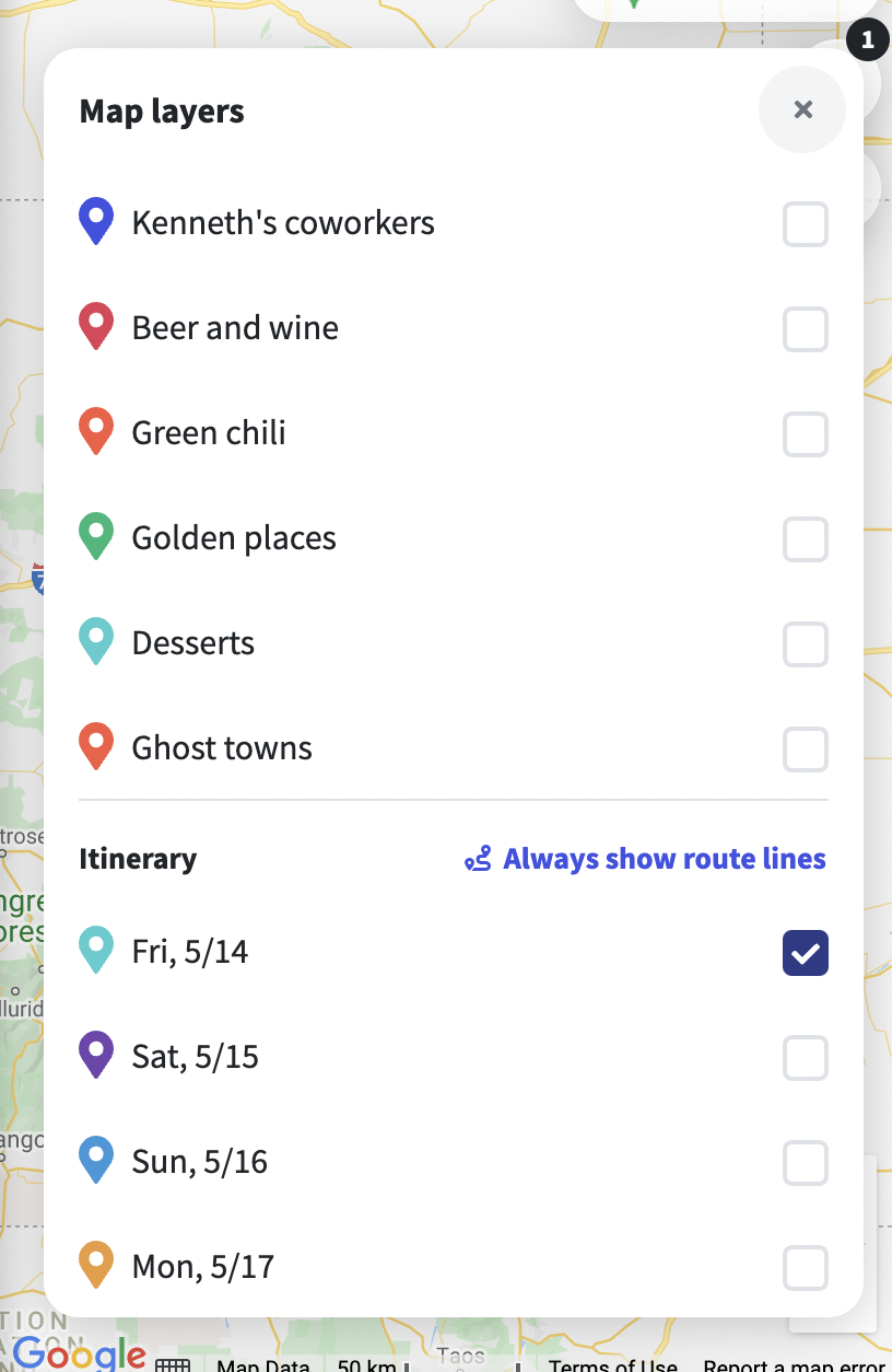 Hide lists or days on map – Wanderlog App Help Center